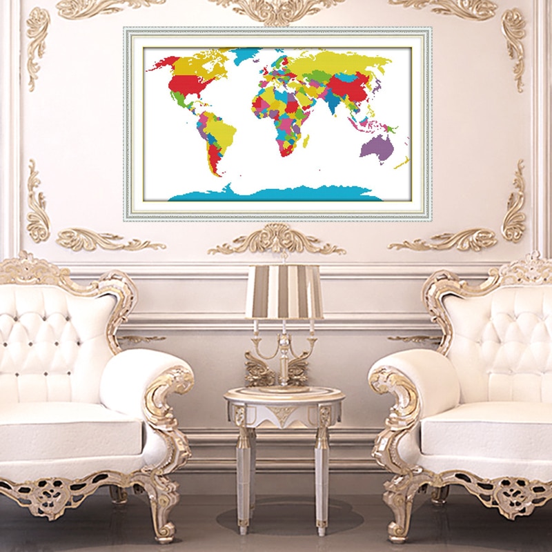 Joy Sunday Map of the world Printed Canvas DMC Cou... – Grandado