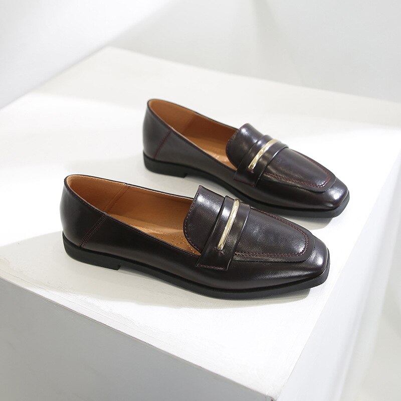 British Metal buckle oxford shoes for women flats ... – Grandado