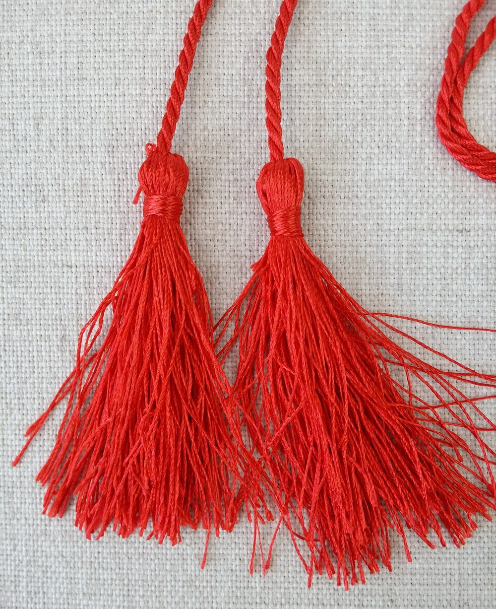 Thin Bright Red Three Strands Cords with Tassels P... – Grandado