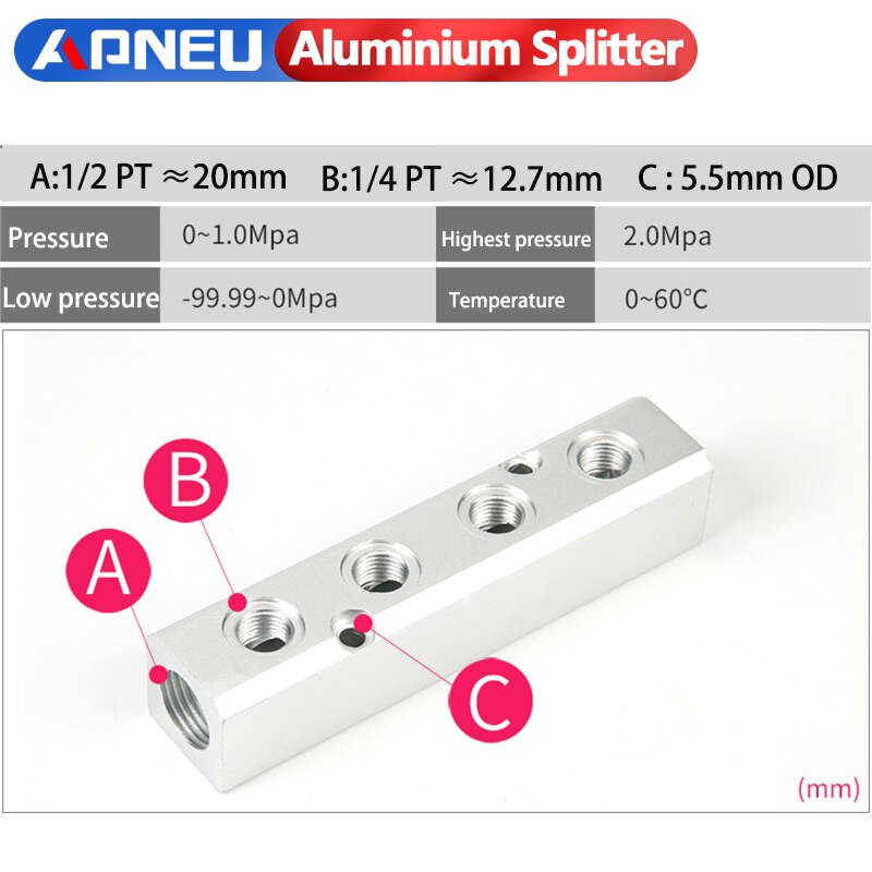 Aluminium Splitter 1/2 "pt Gewinde Port 2 3 4 5 6 ... – Grandado