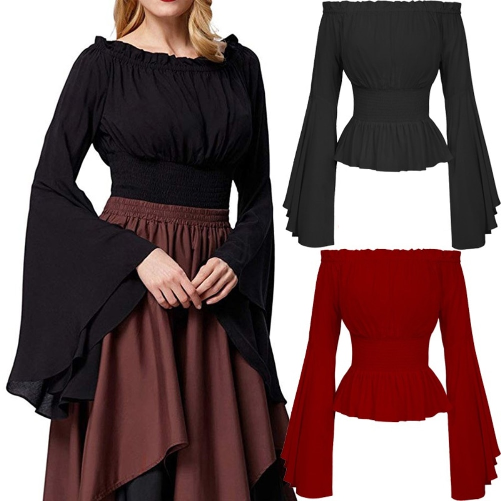 Women Medieval Renaissance Solid Color Bell Sleeve... – Vicedeal
