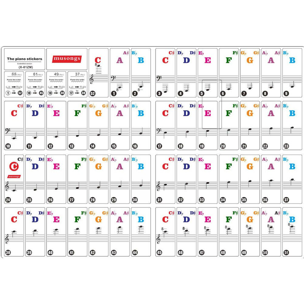 61/88 Key Piano Sticker Music Note Chart Keyboard ... – Vicedeal