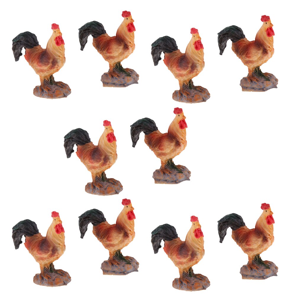 10Pcs/Set Miniature Chicken Figurines Resin Rooste... – Grandado
