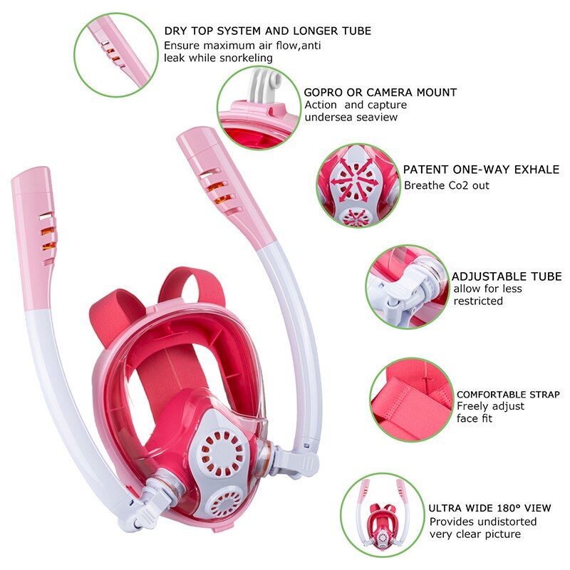 Scuba Diving Mask Full Face for Kids Double Tube S... – Grandado