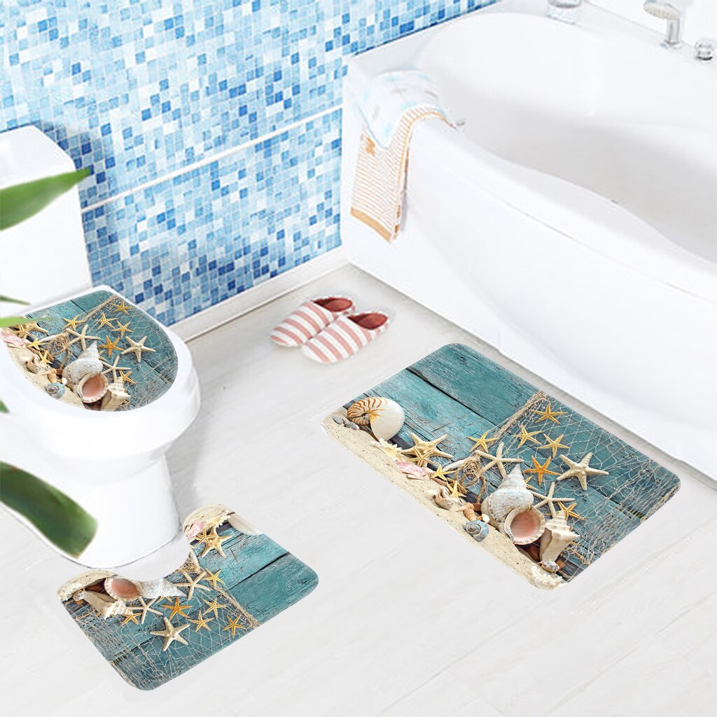 3pcs Bathroom Mat Set Beach Seashells Starfish San... – Vicedeal