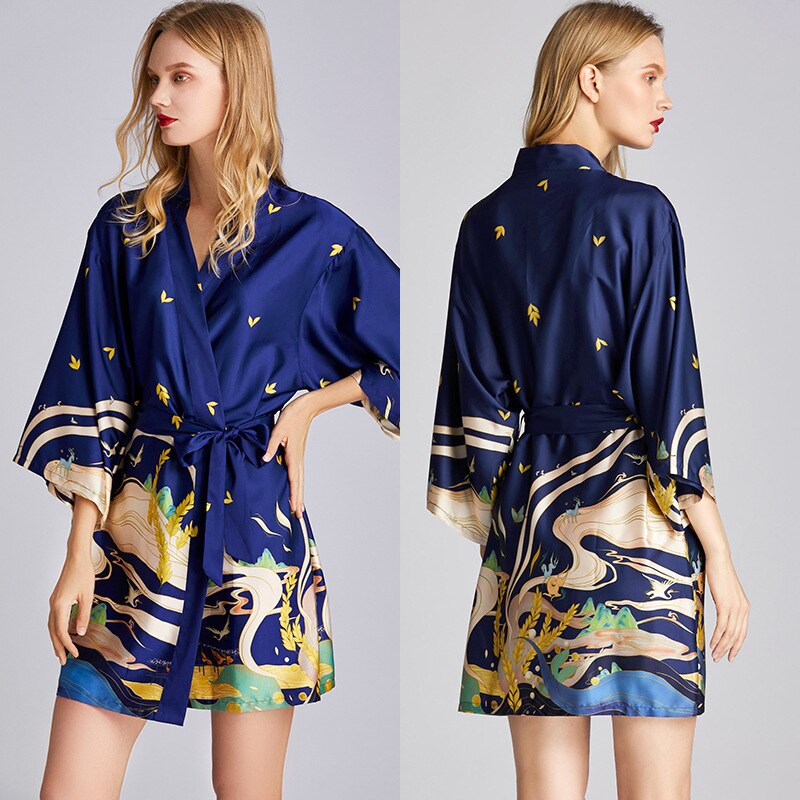 Women Luxury Silk Kimono Robe Bathrobe Nightgown L... – Grandado