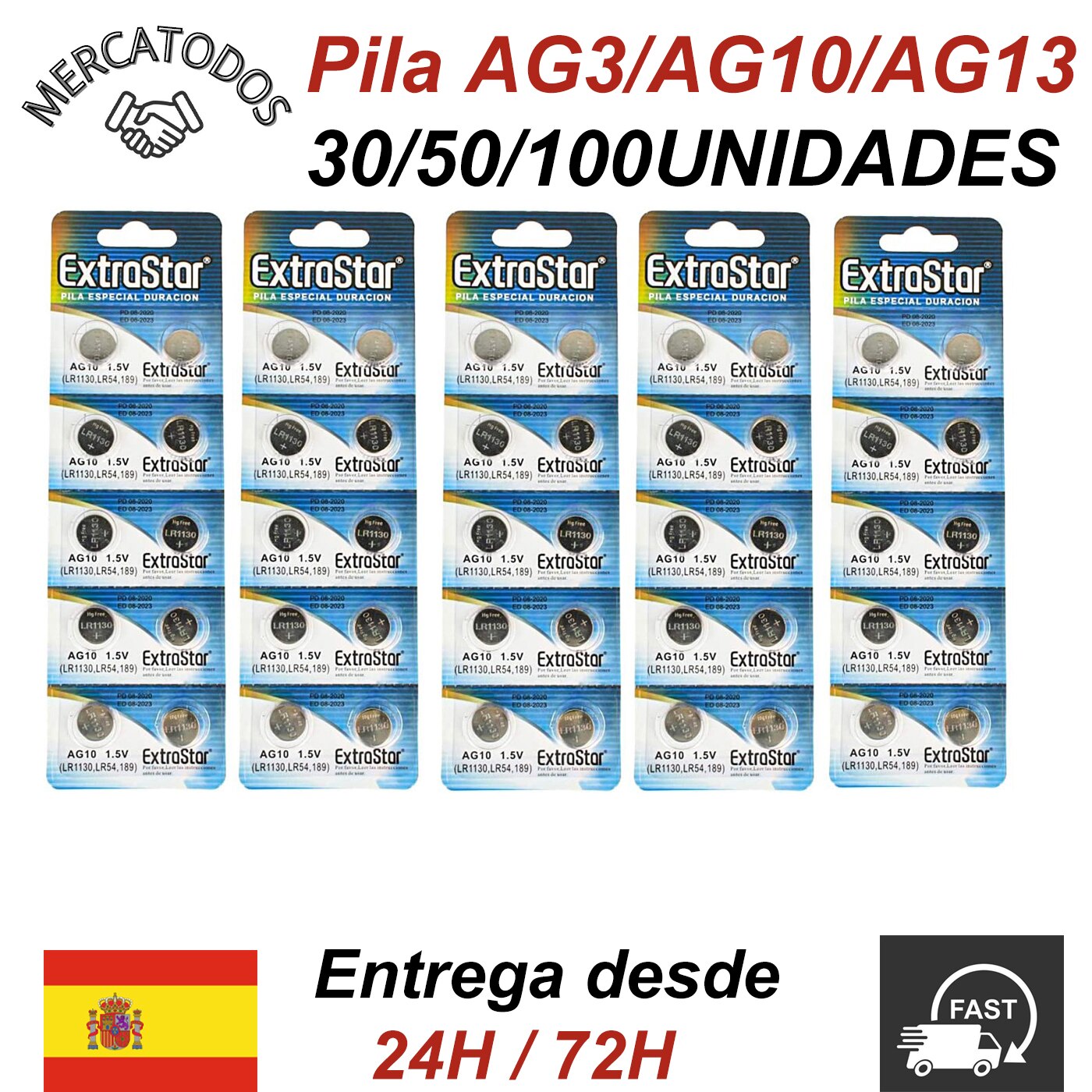 Pilas de boton AG13/LR44,AG3/LR41,AG10,Alkalina o ... – Grandado