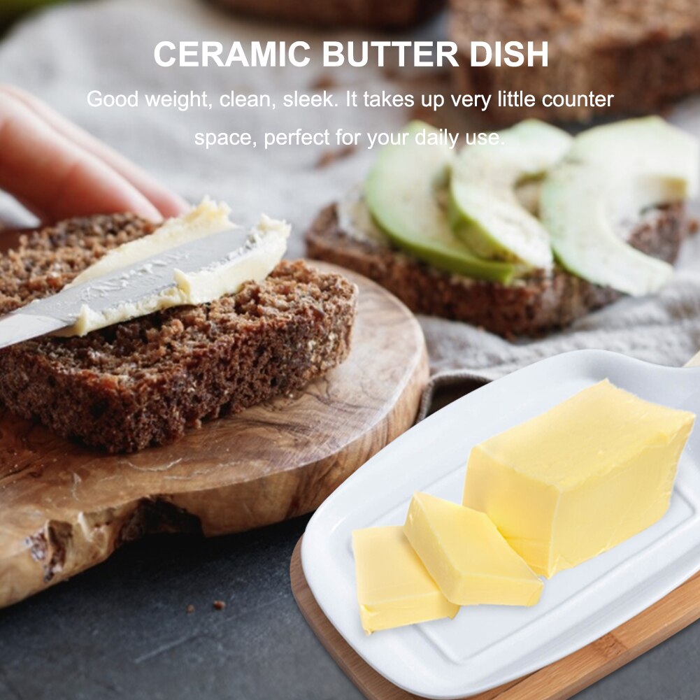 Ceramic butter dish with handle, ceramic bamboo tr... – Grandado