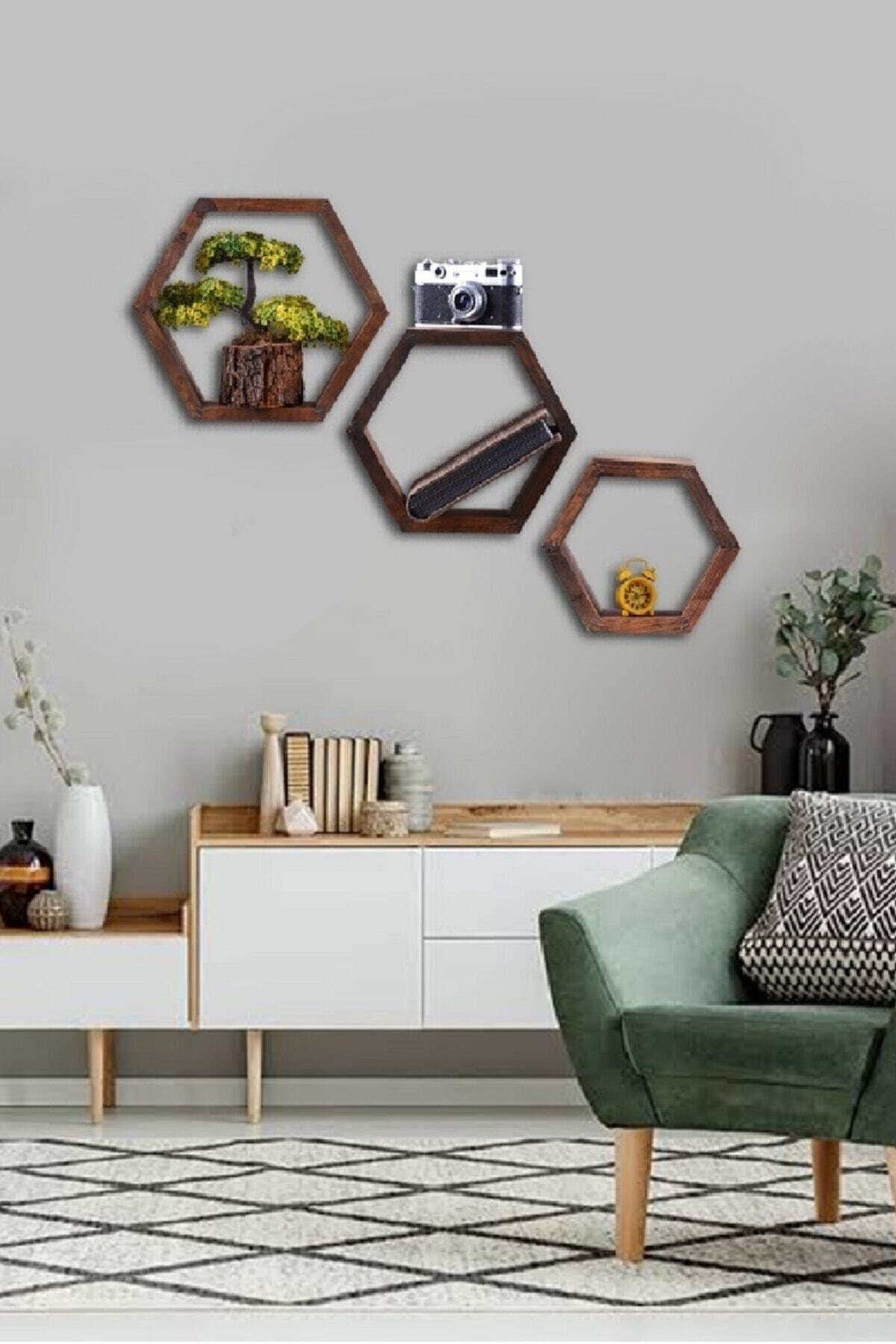 Mode Houten Decoratieve 3 Zeshoekige Muur Plank Mu... – Grandado