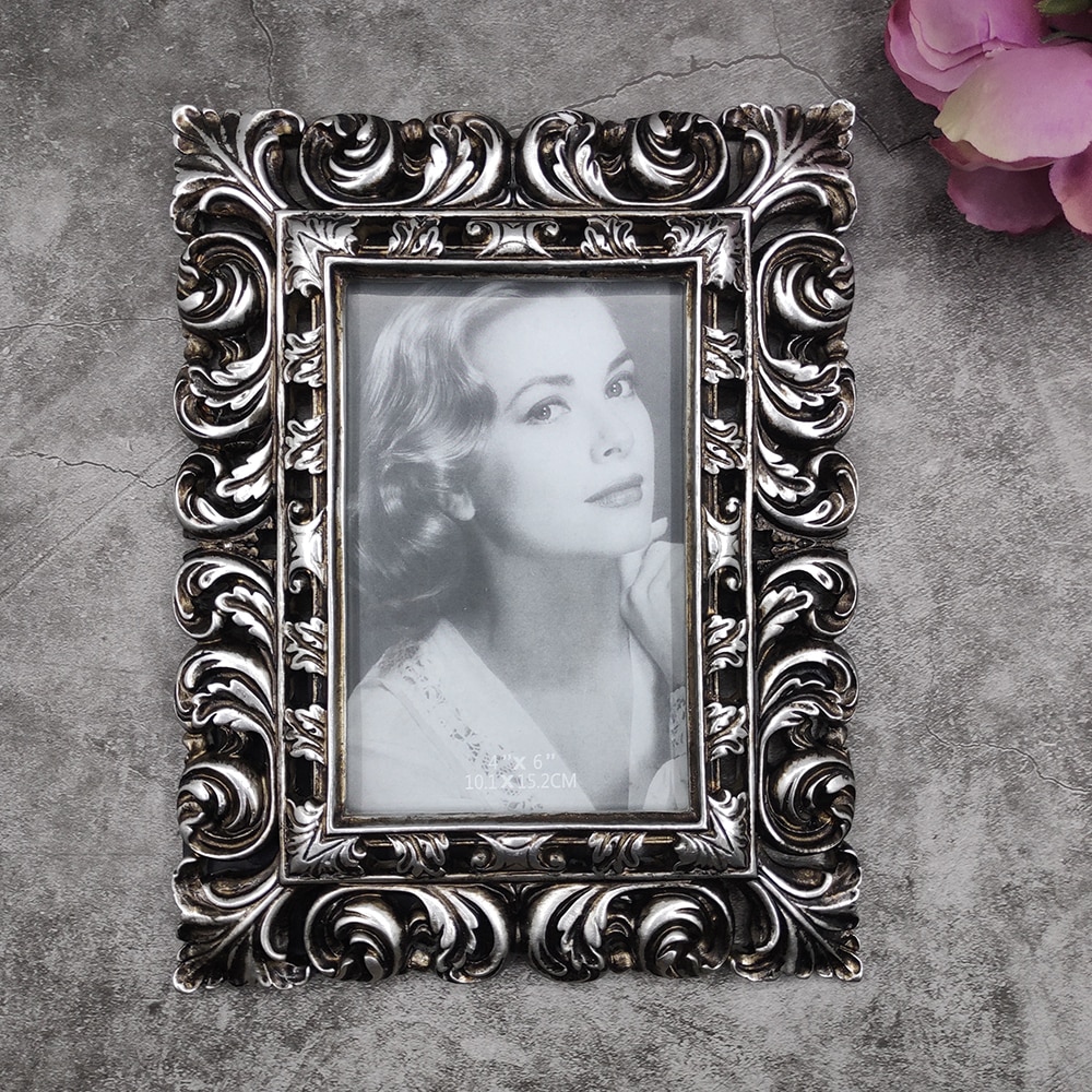 relief retro 6 inch gold/silver photo frame Europe... – Grandado