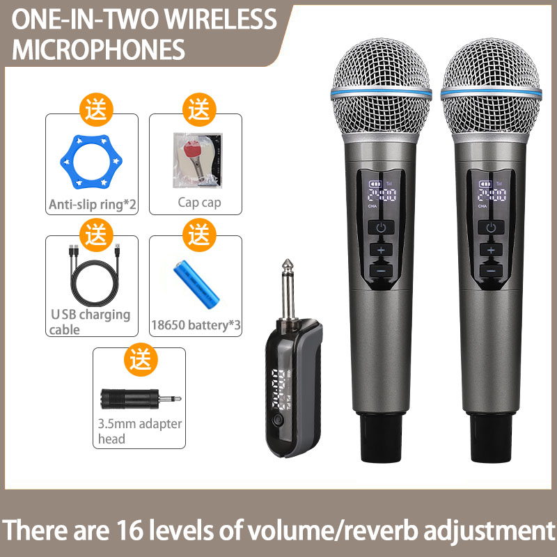 UHF 2-channel wireless microphone system with rech... – Grandado