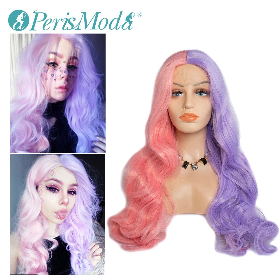 Long Wavy Half Pink and Half Purple 26 Inch Synthe... – Grandado