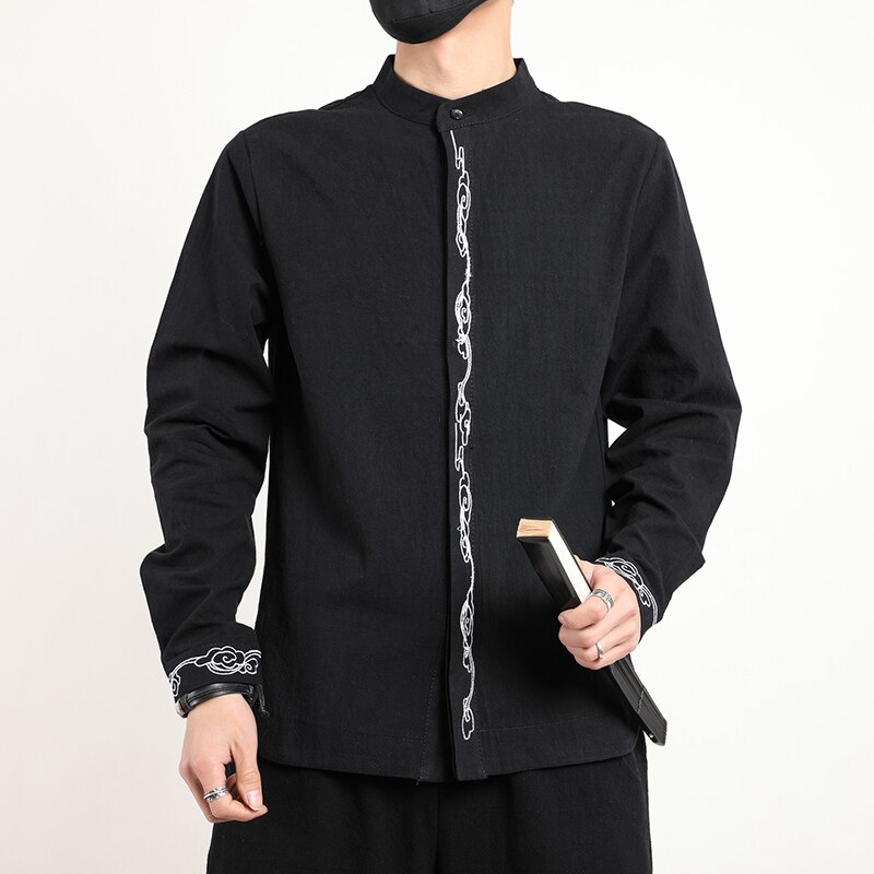 Traditional Chinese Linen Shirts for Men Black Whi... – Grandado