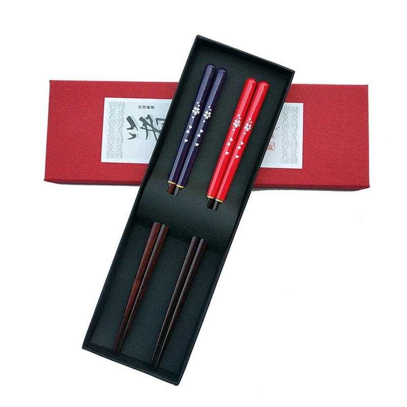 2 Pairs Flowers Printed Bamboo Wooden Chopsticks W... – Vicedeal