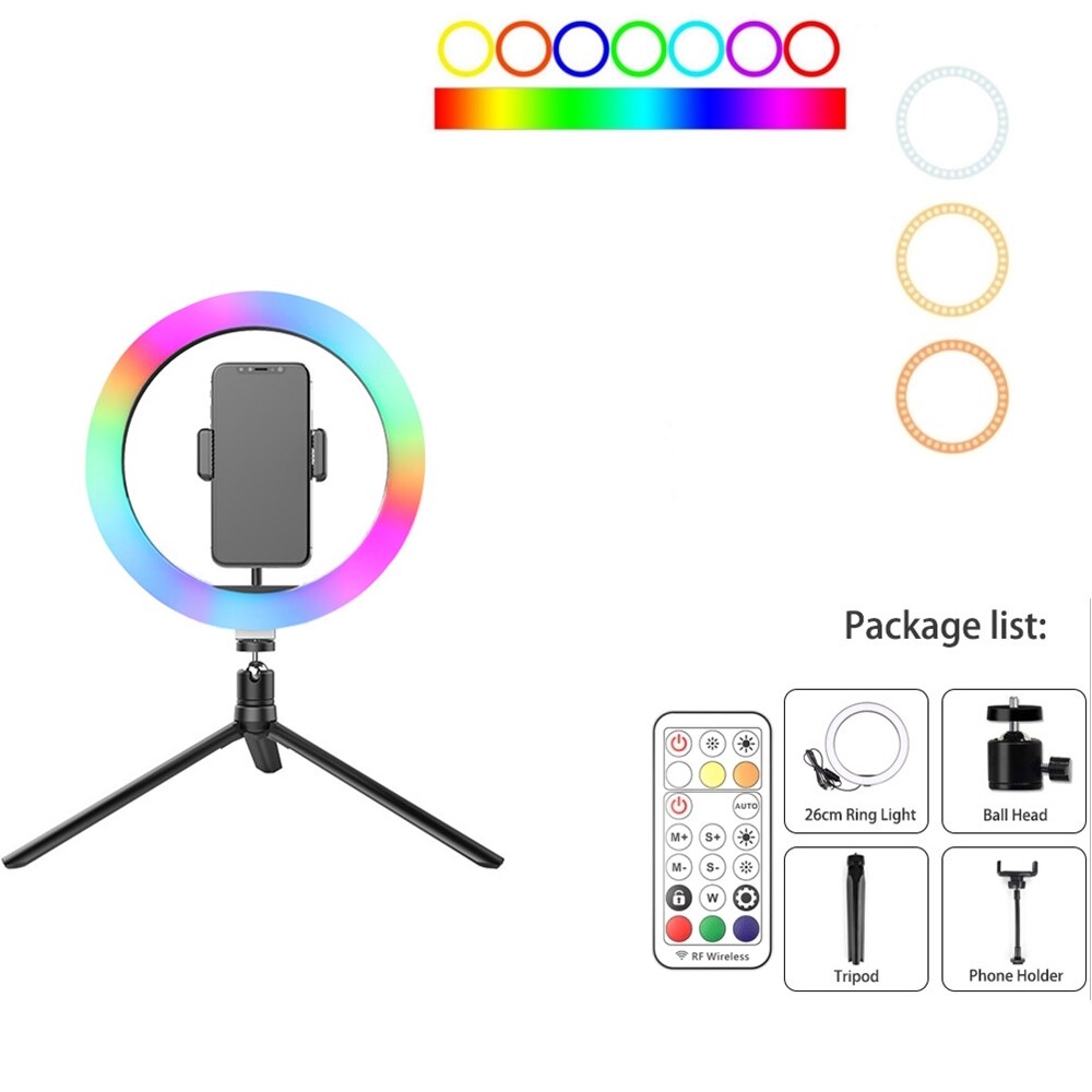RGB Colorful LED Ring Light 10 Inch 160CM Stand Ra... – Grandado