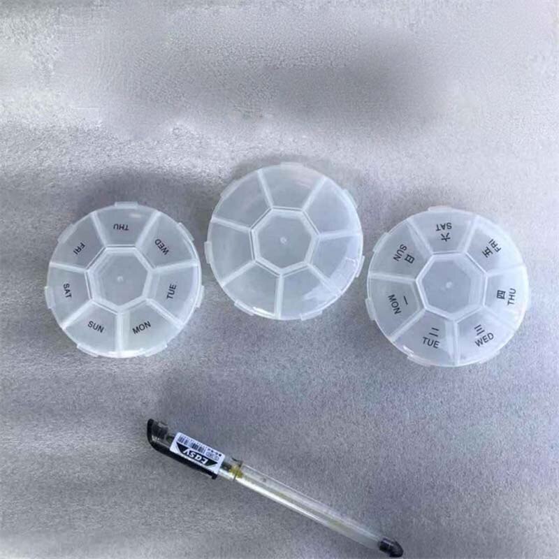 Round seven-grid pill box, transparent one-week pi... – Grandado
