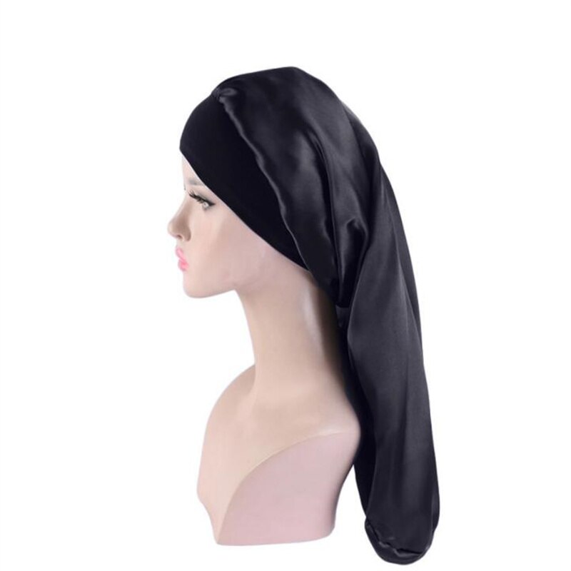 Satin Sleep Cap Elastic Wide Edge Satin Bonnet Lon... – Vicedeal