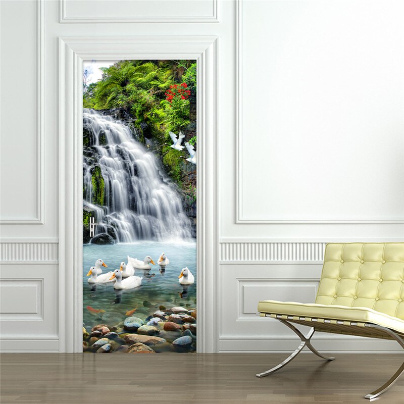 3D Waterfall Landscape Door Sticker Living Room Be... – Grandado