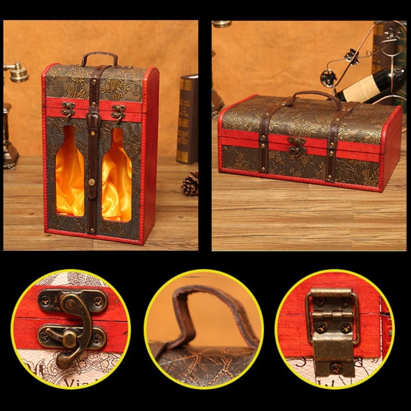 Vintage Wooden Red Wine Box Packaging Boxes Double... – Grandado