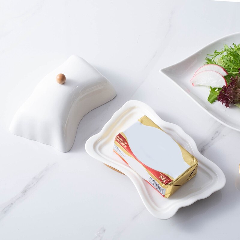 Ceramic Butter Dish with Lid & Wooden Base Butter ... – Grandado