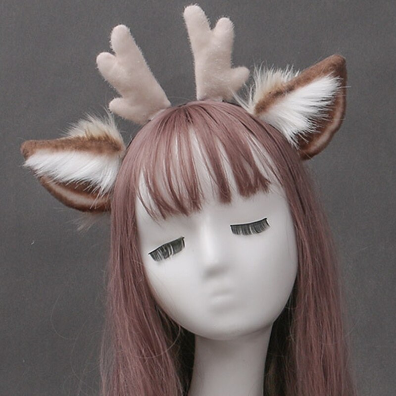 Plush deer ear Antler horn Headband Animal Hair Ho... – Grandado