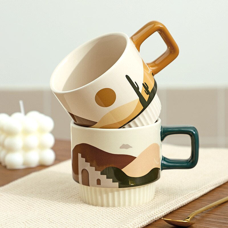 Mugs Coffee Cups with Spoon Desert Cactus Ceramic ... – Vicedeal