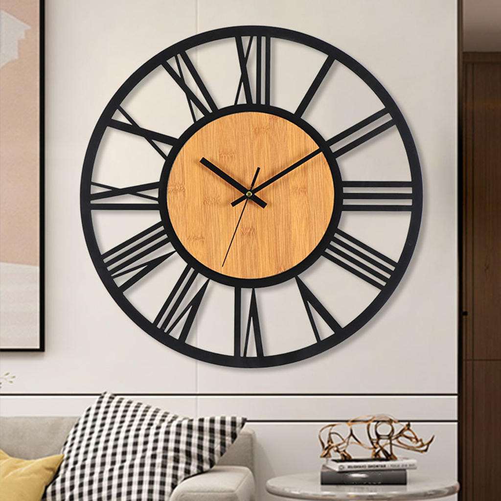 Nordic Roman Numeral Metal Wall Clocks Retro Hollo... – Grandado