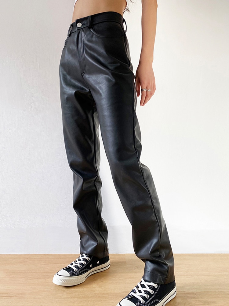 Faux PU Leather Pants For Women Trouser High Waist... – Grandado