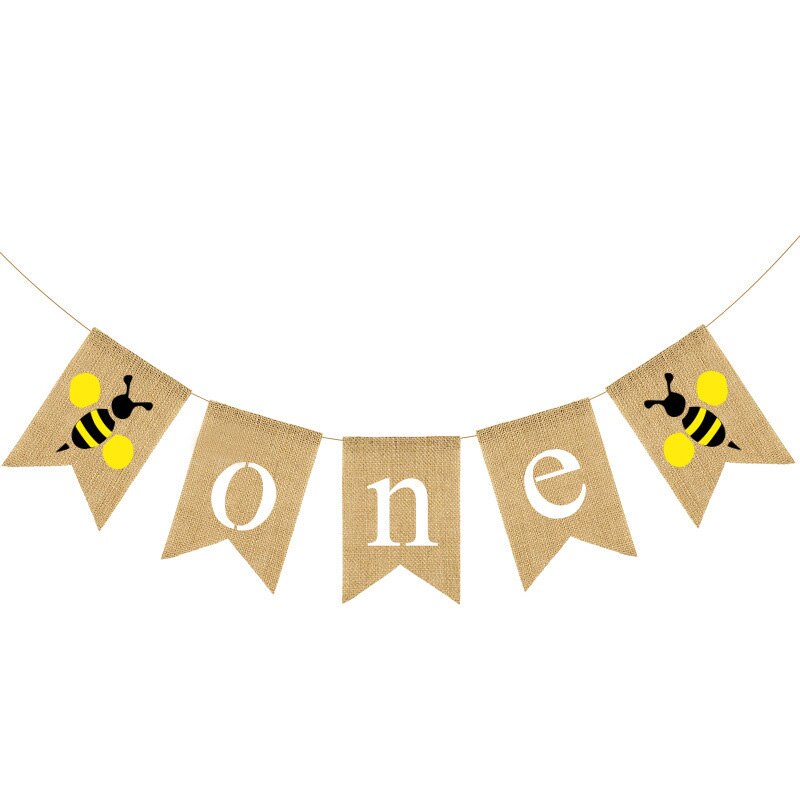 Eerste Verjaardag Vlag Bee En Een Printing Jute Ba... – Vicedeal