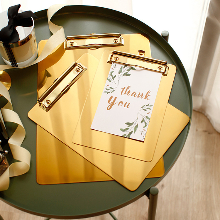 Gold Stainless Steel File Folder Writing Pad Menu ... – Grandado