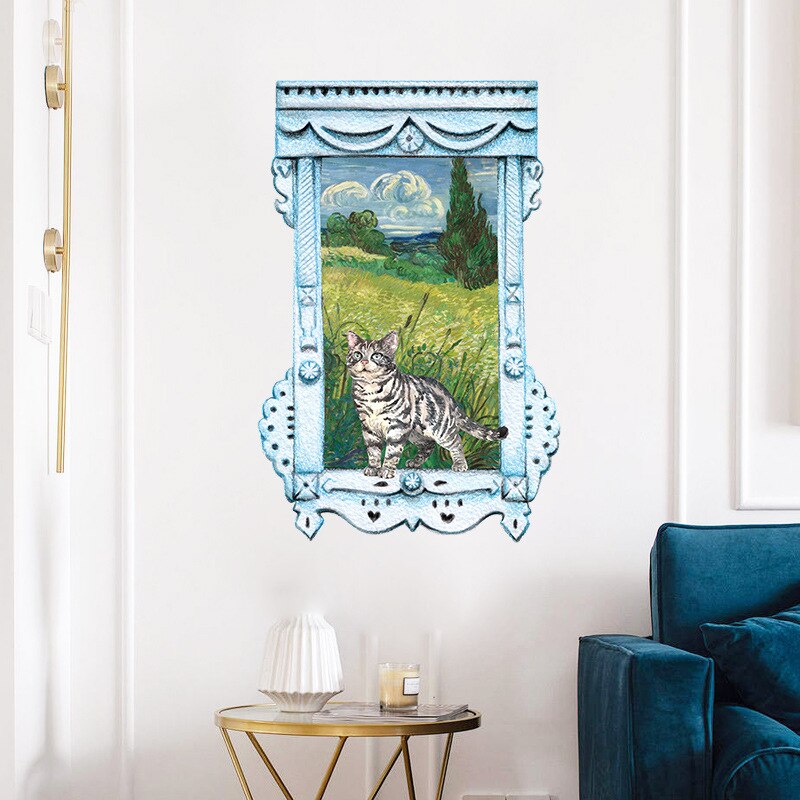 Painted Brindle Cat False Window Wall Sticker Livi... – Grandado