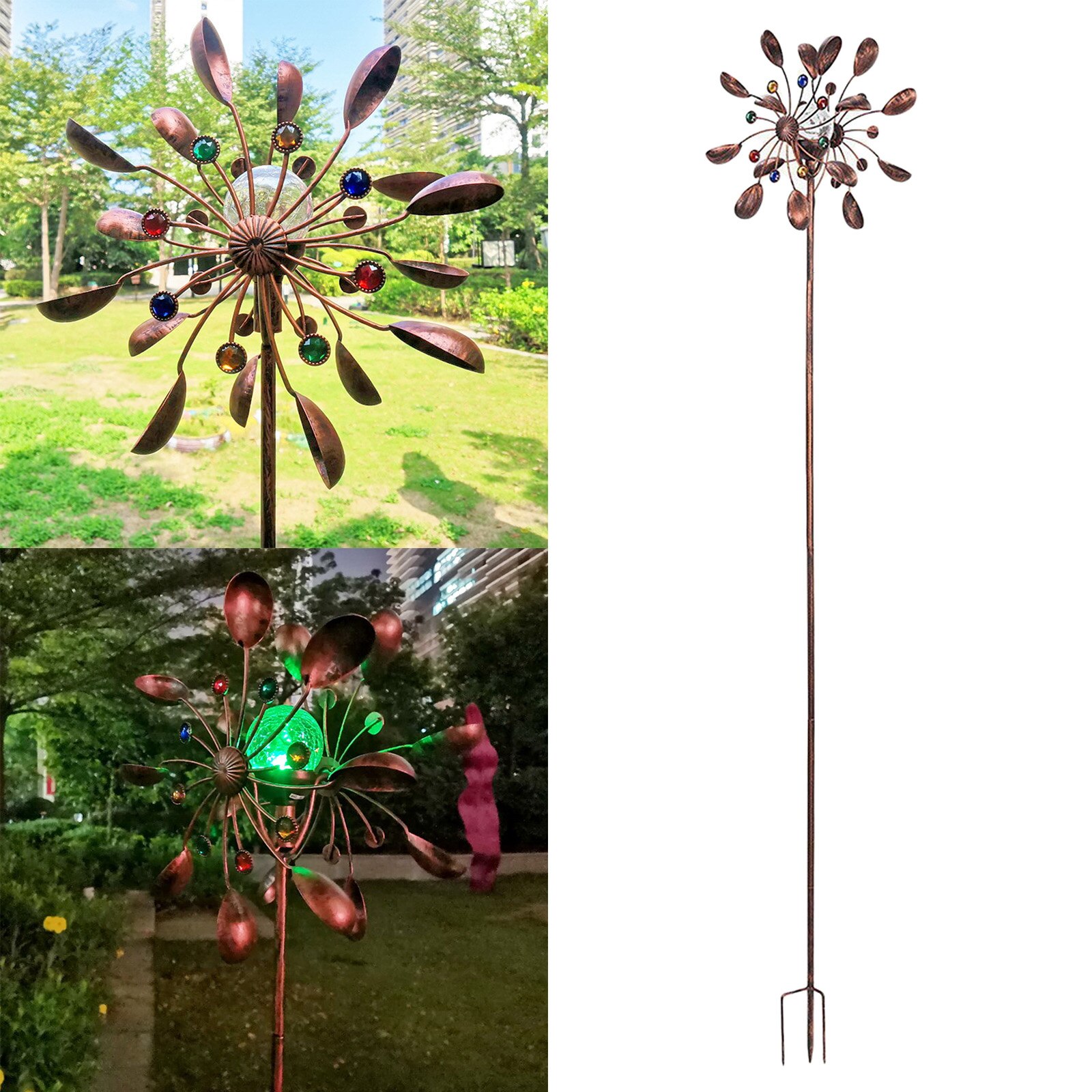Metalen Outdoor Wind Spinner Solar Light Tuin Led ... – Grandado