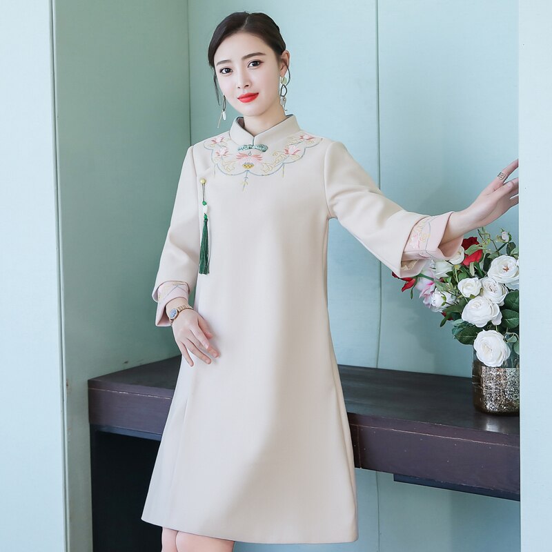 long sleeve qipao thick warm chinese dress cheongs... – Vicedeal
