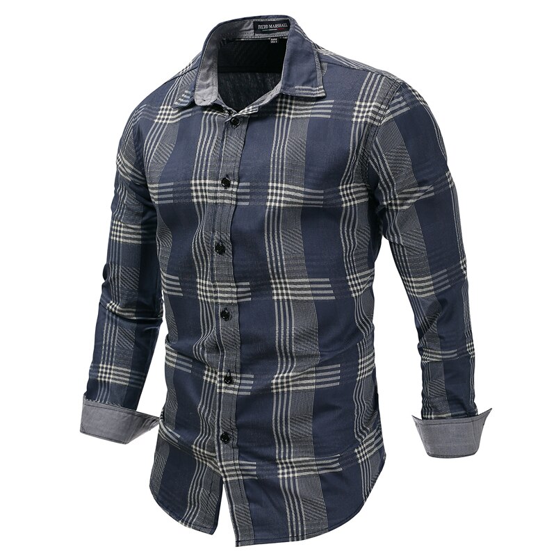 Zomer Herfst Mannen Lange Mouw Patchwork Plaid Den... – Grandado