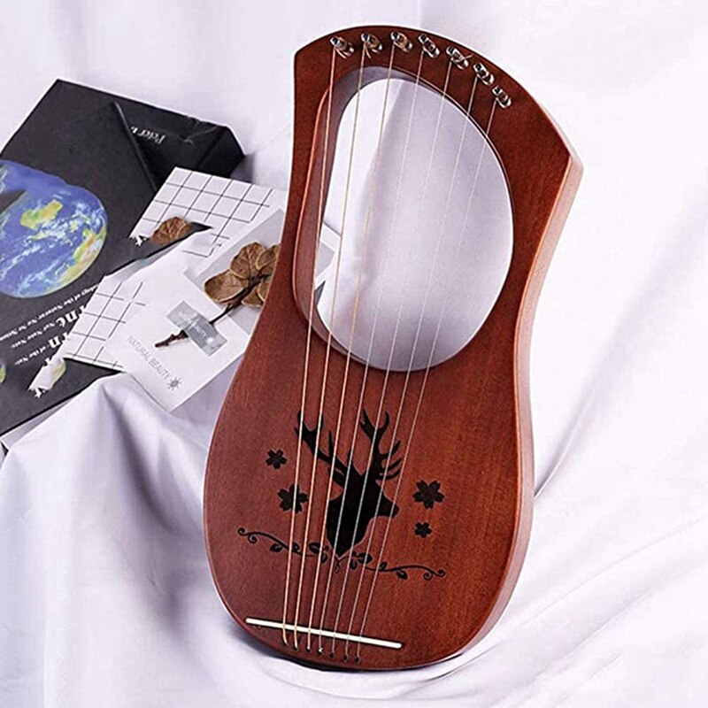 7 cordes Lyre harpe acajou massif bois métal corde... – Grandado