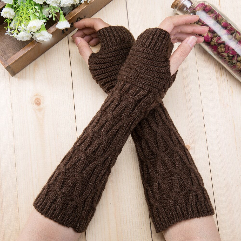 Knitted Long Fingerless Mittens Glove Arm Warmer S... – Grandado