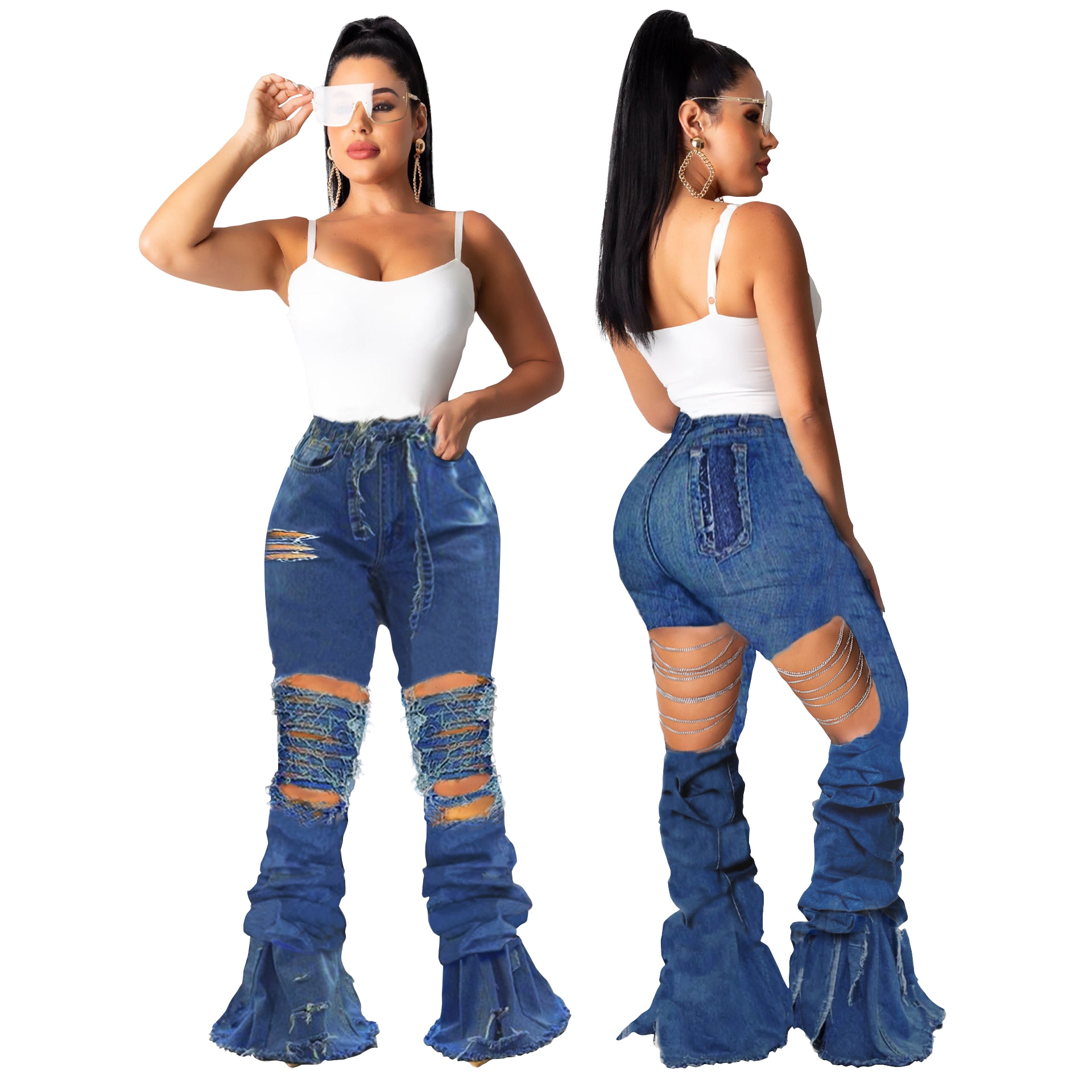 Wjustforu Bell Bottoms Ripped Flare Jeans Voor Vro... – Vicedeal