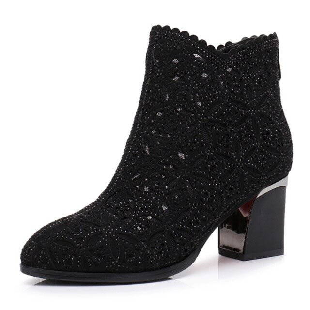 Short Boots Women Air-Mesh Boots Rhinestone High H... – Grandado