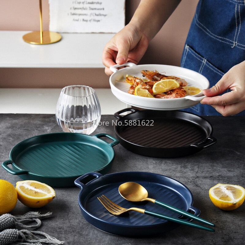 Ceramic Baking Plate Round Porcelain Dinner Dish S... – Vicedeal