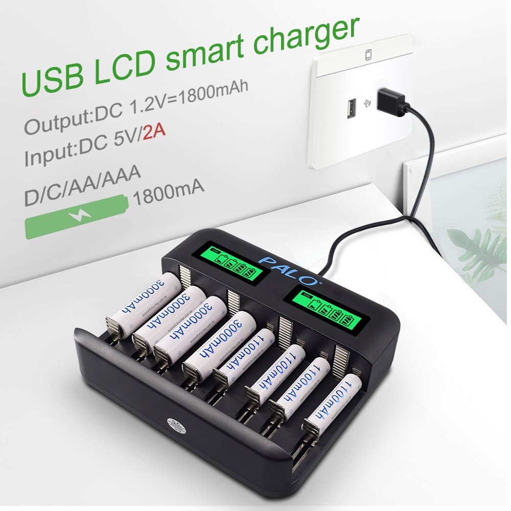 PALO LCD C D Size Battery Smart USB Charger Fast C... – Grandado