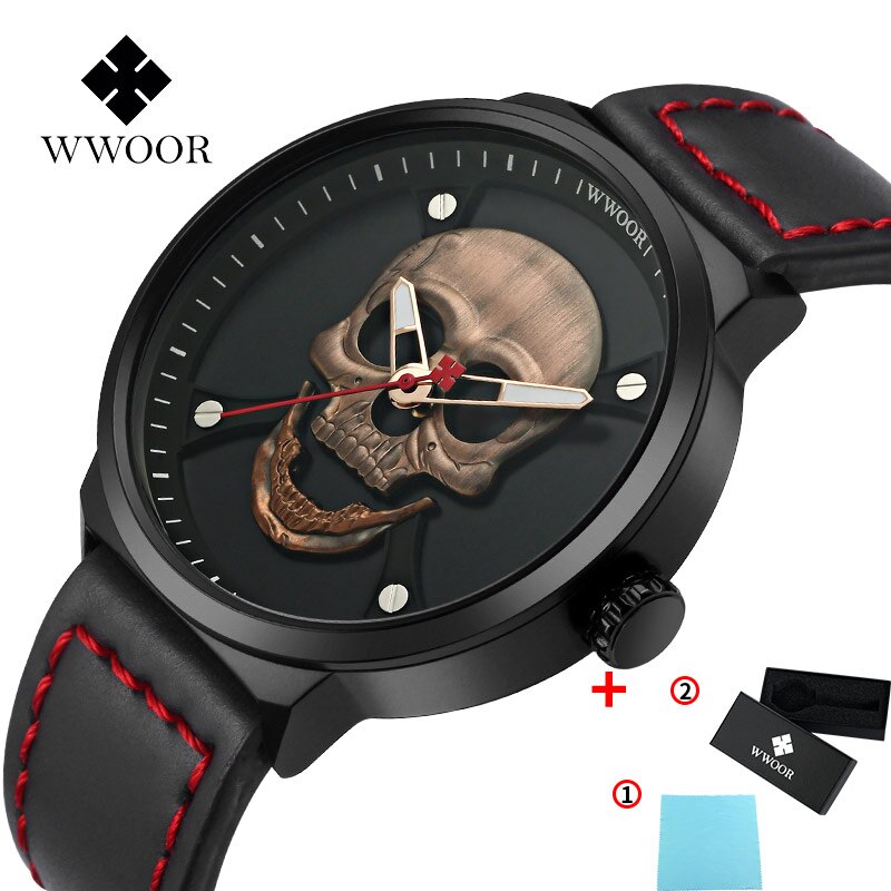 WWOOR Watch Men's Rose Gold Skull Dial Simple Casu... – Grandado