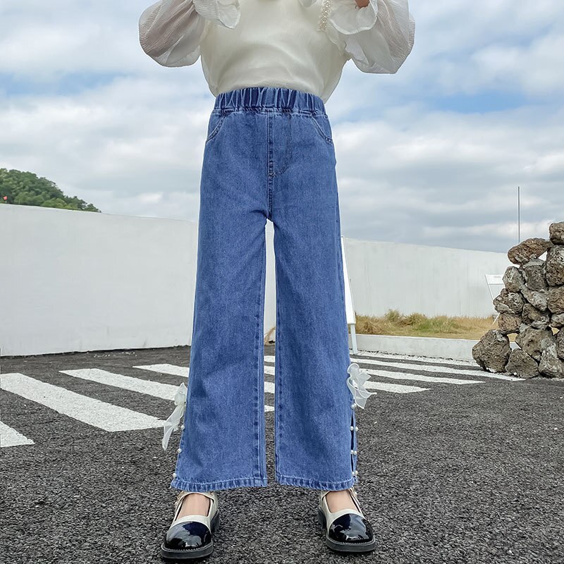 Girls Bowknot Split Jeans 2022 Spring Summer Wide ... – Grandado