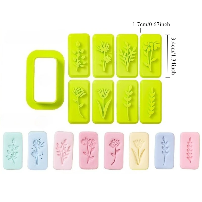9 -piece set flower/leaf stamp mold polymer clay c... – Grandado