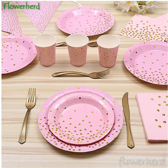 Pink Party Supplies Set Dinnerware Set Disposable ... – Grandado