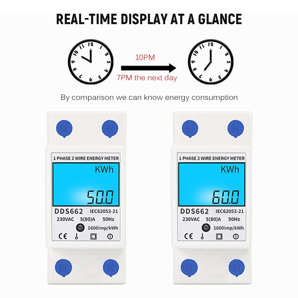 Digital Electric Energy Meter Single Phase DIN Rai... – Grandado