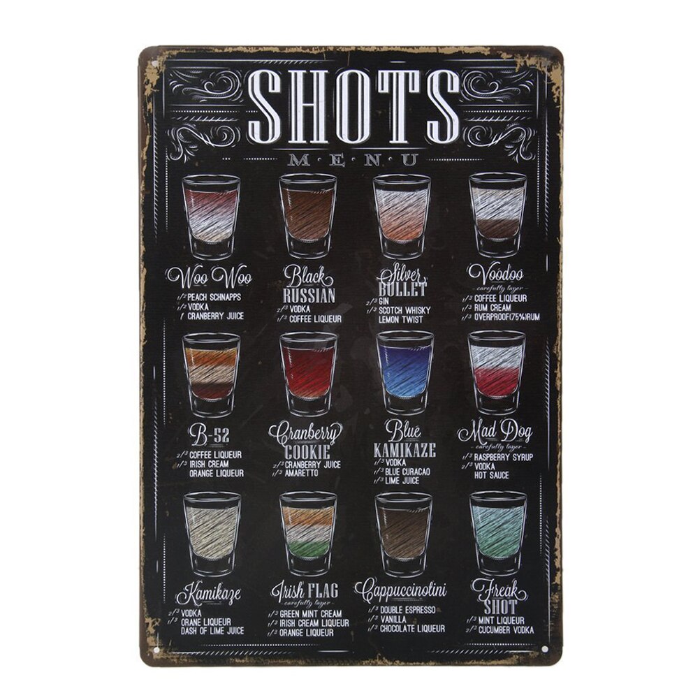 Shots Menu Retro Vintage Bar Metal Tin Sign Poster... – Grandado