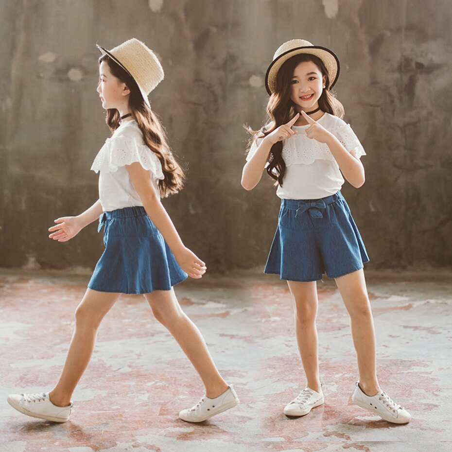 Kids Clothes Girls Lace Tshirt + Skirt Teenage Gir... – Grandado