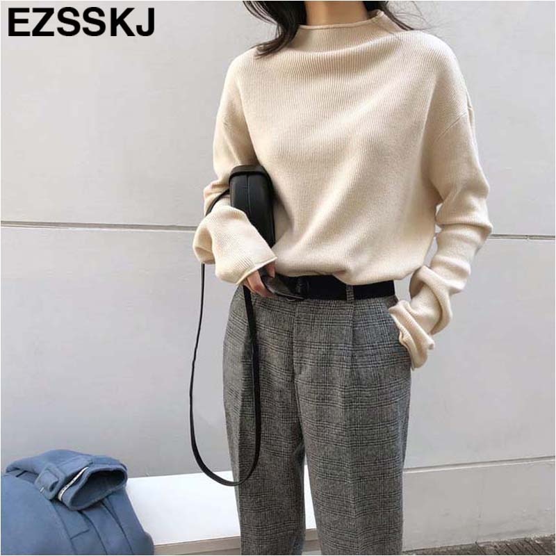 half high collar chic Korean loose lazy autumn win... – Grandado