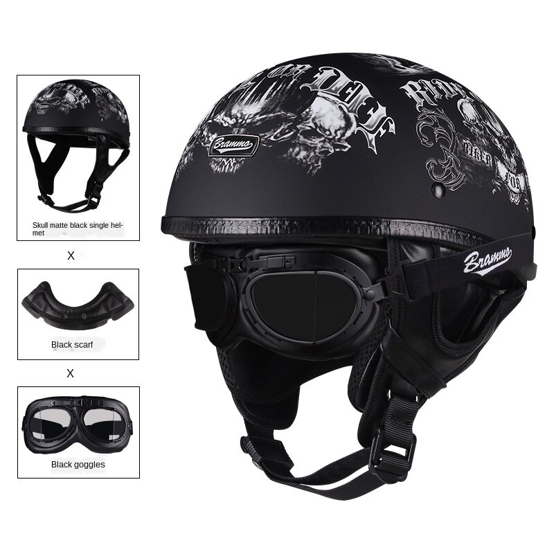 Open Face Motorcycle Leather Helmet German Style V... – Grandado