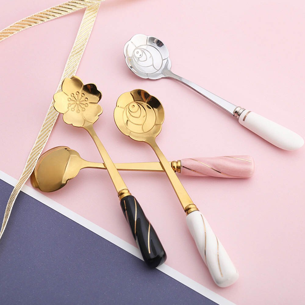 Flower Spoon Ceramic Handle Stainless Steel Tea Co... – Grandado